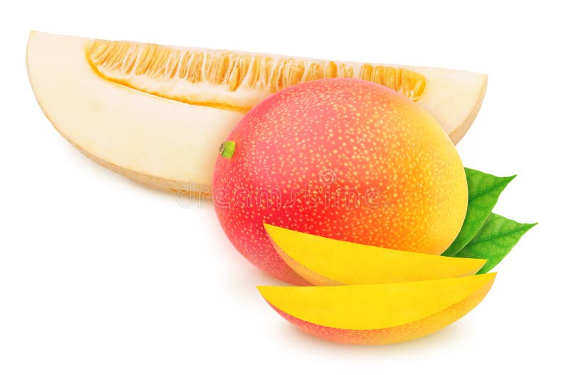 Composite Image of Piece of Melon and Mango, Isolated on a White ...