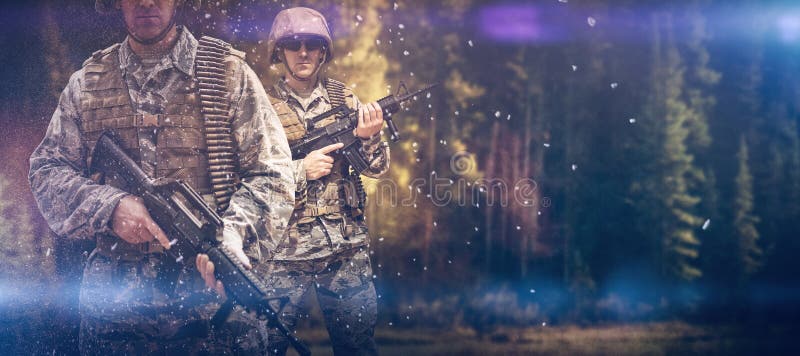 Composite Image of Pine Trees in Forest Stock Photo - Image of courage ...