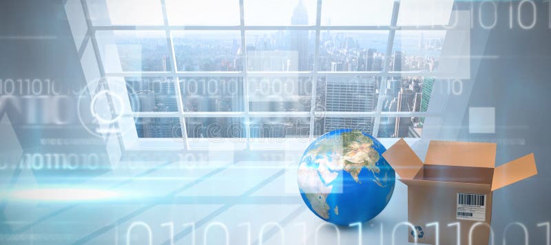 Composite Image of Planet Earth and Brown Box Stock Illustration ...