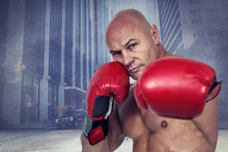 Composite Image of Portrait of Boxer with Fighting Stance Stock Image ...