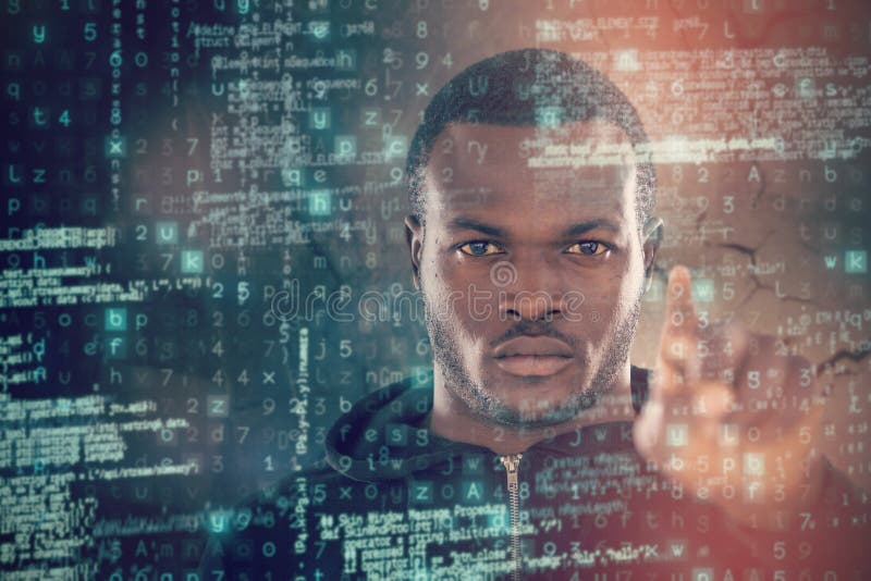 Composite Image of Portrait of Hacker Using Digital Screen Stock Photo ...