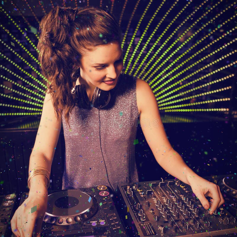 Composite Image of Pretty Female Dj Playing Music Stock Photo - Image ...