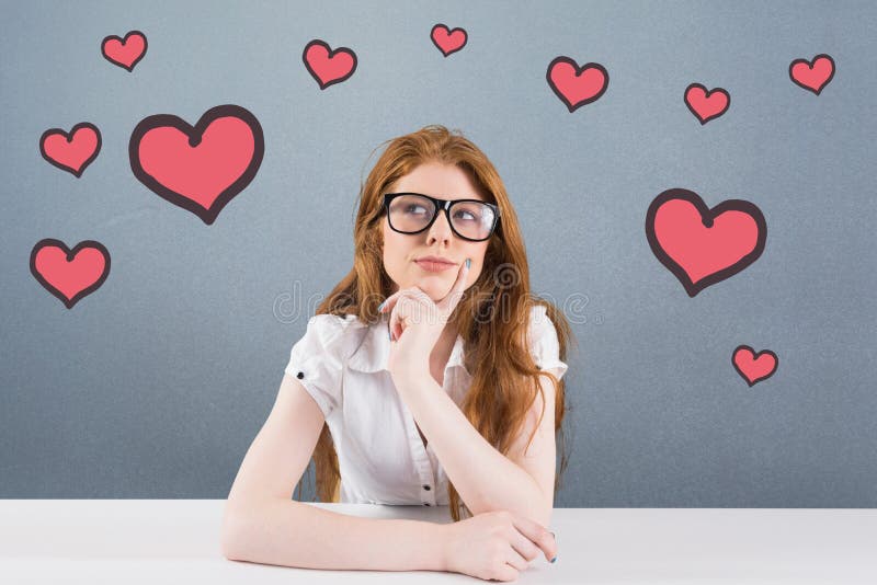 Composite Image of Pretty Redhead Thinking and Looking Up Stock Photo ...