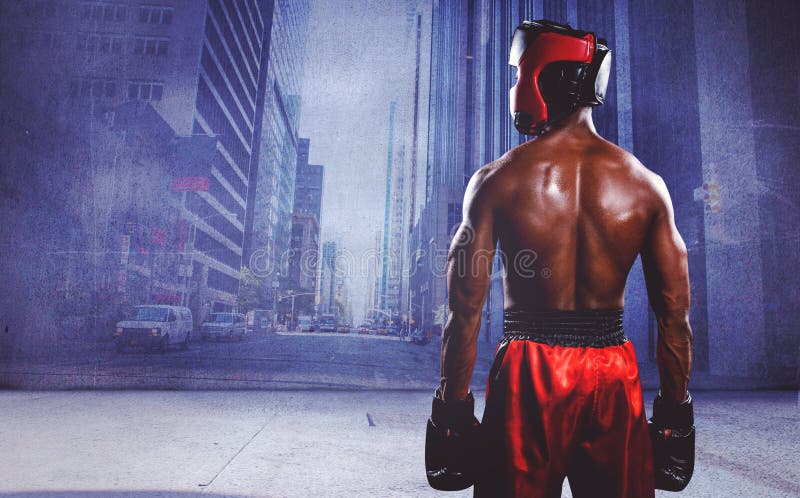 Composite Image of Rear View of Boxer Standing Stock Photo - Image of ...