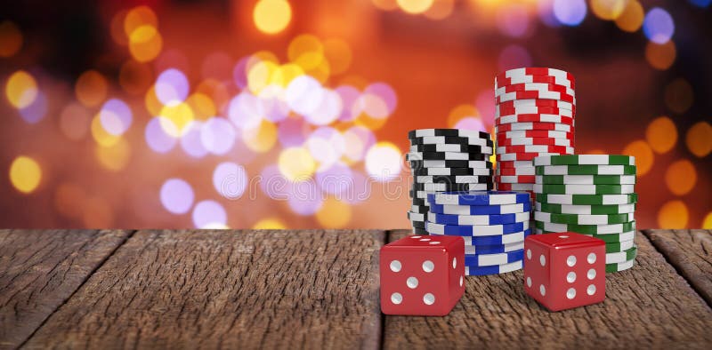 Composite Image of Red Dice with Stack of Colorful Casino Tokens Stock ...