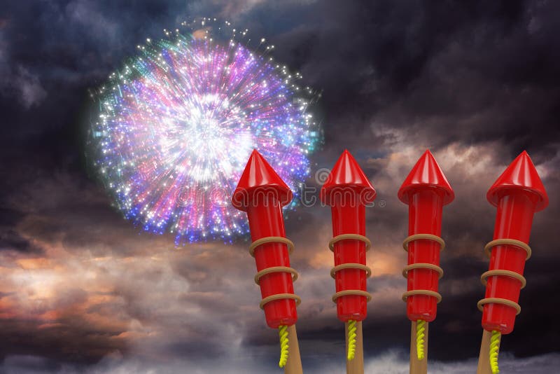 Composite Image of Rockets for Fireworks Stock Illustration ...