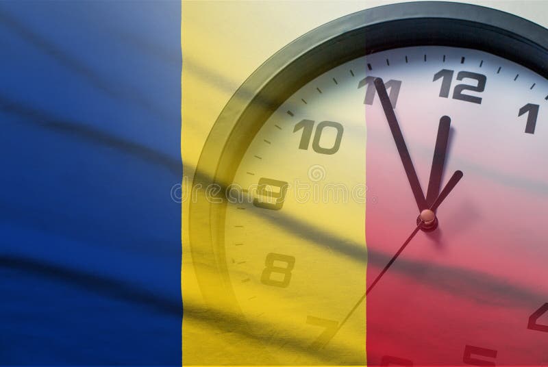 Composite Image of the Romania Flag and Clock Stock Photo - Image of ...