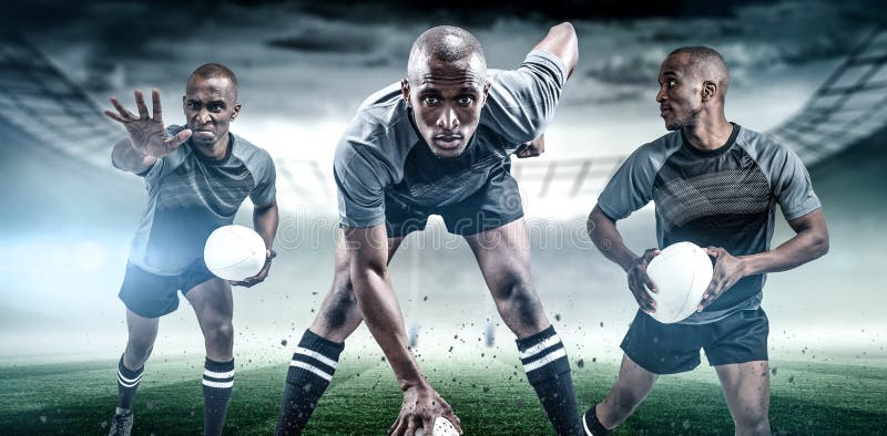 Composite Image of Rugby Player with Ball Running Stock Photo - Image ...