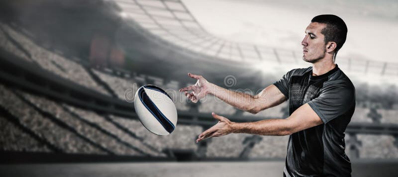 Composite Image of Rugby Player Catching Ball Stock Photo - Image of ...