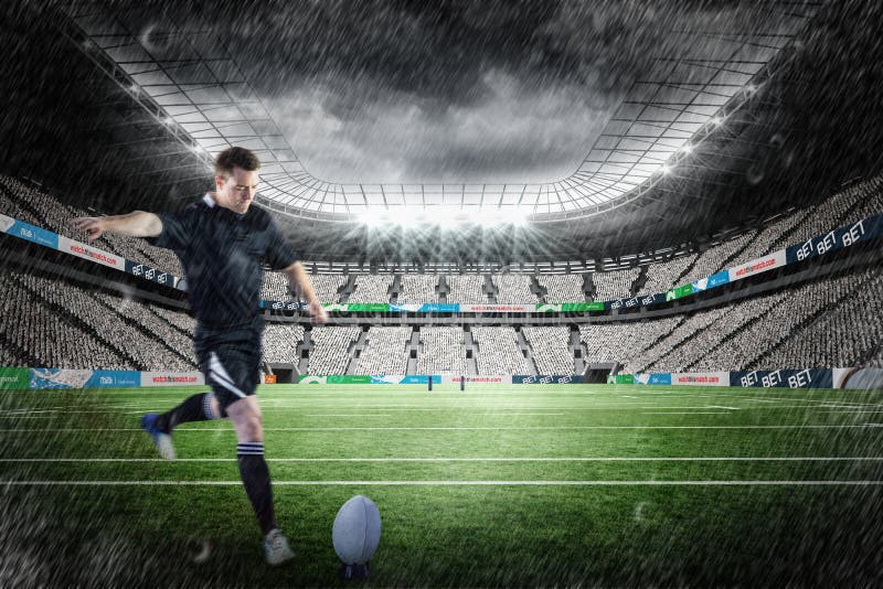 Composite Image of Rugby Player Doing a Drop Kick Stock Photo - Image ...