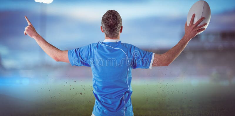 Composite Image of Rugby Player Gesturing with Hands Stock Image ...