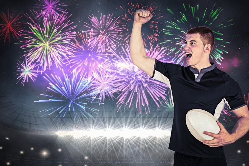 Composite Image of a Rugby Player Gesturing Victory Stock Image - Image ...