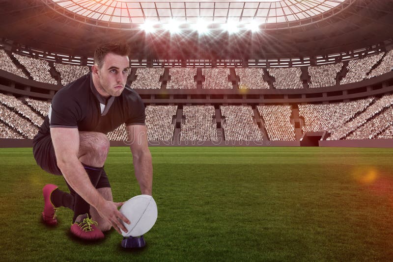 Composite Image of Rugby Player Getting Ready To Kick Ball with 3d ...