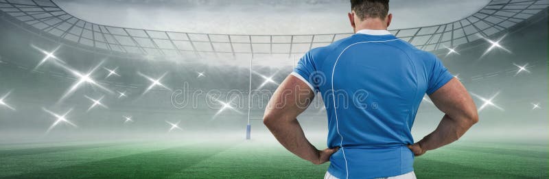 Composite Image of Rugby Player with Hands on Hips Stock Photo - Image ...