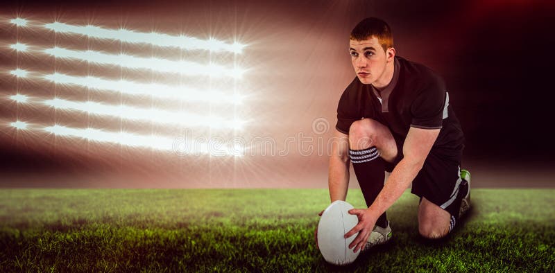Composite Image of Rugby Player Ready To Make a Drop Kick and 3d Stock ...