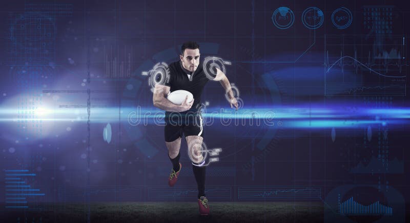 Composite Image of Rugby Player Running with the Ball Stock Photo ...