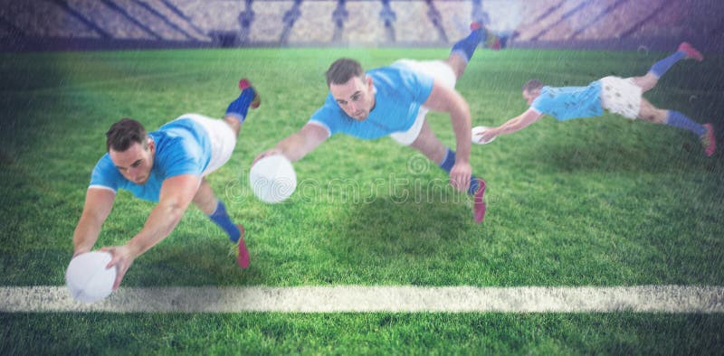 Composite Image of Rugby Player Scoring a Try Stock Photo - Image of ...