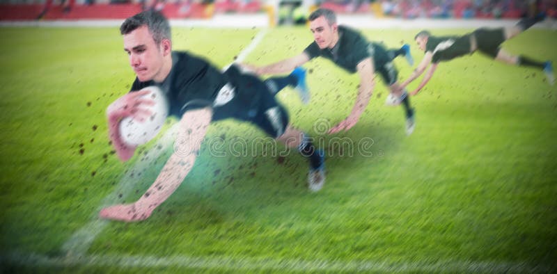 Composite Image of a Rugby Player Scoring a Try Stock Image - Image of ...
