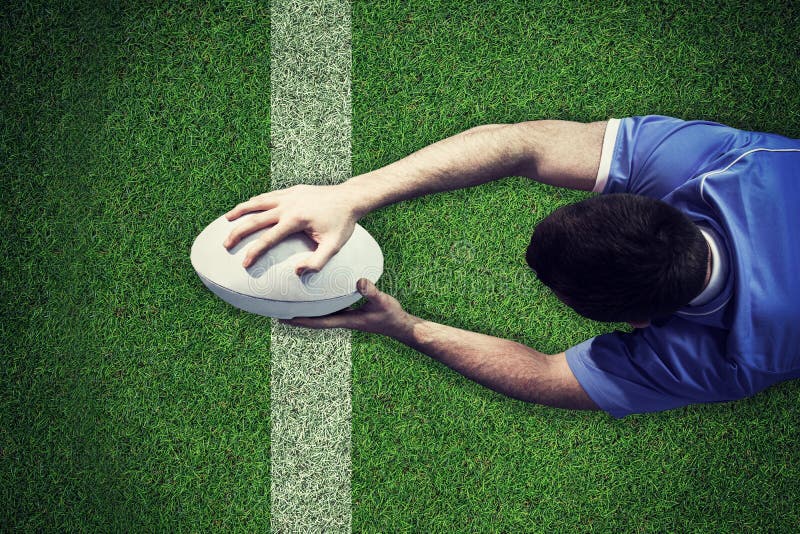 Composite Image of a Rugby Player Scoring a Try Stock Photo - Image of ...