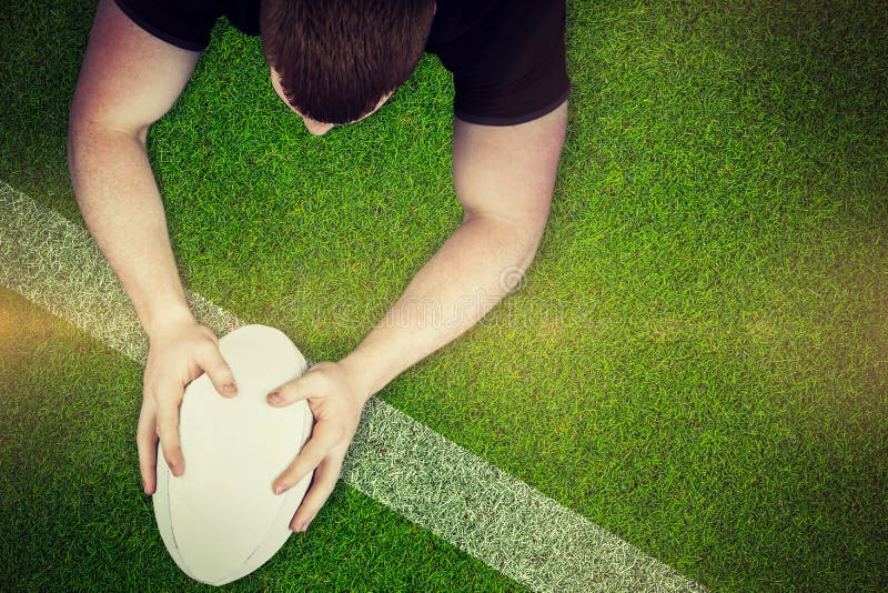 Composite Image of a Rugby Player Scoring a Try Stock Image - Image of ...