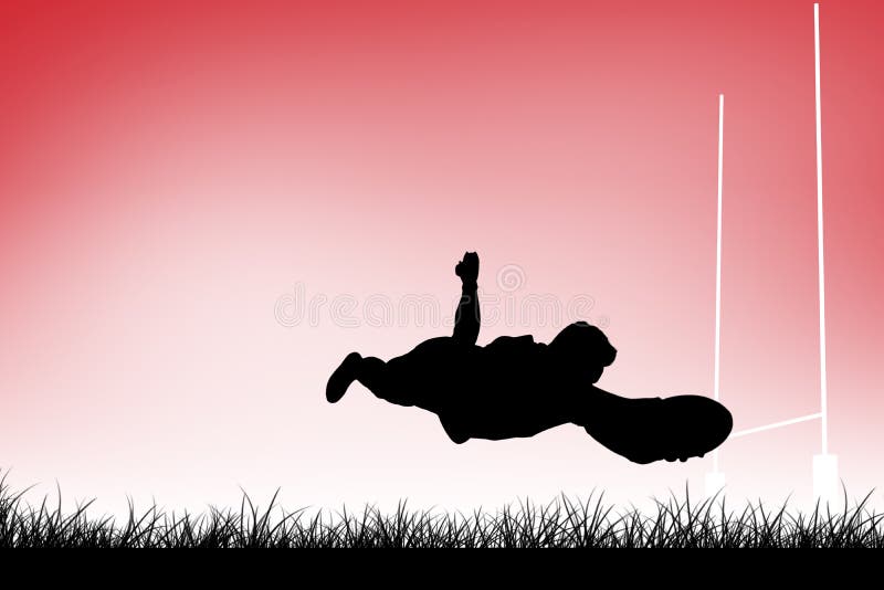 Composite Image of Rugby Player Scoring a Try Stock Image - Image of ...