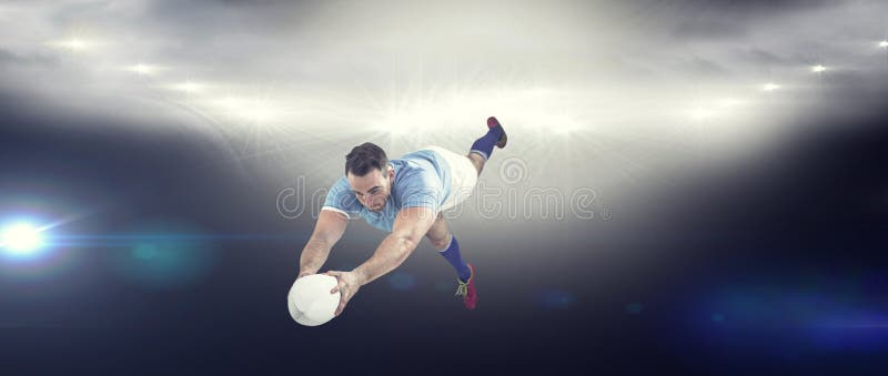 Composite Image of Rugby Player Scoring a Try Stock Image - Image of ...