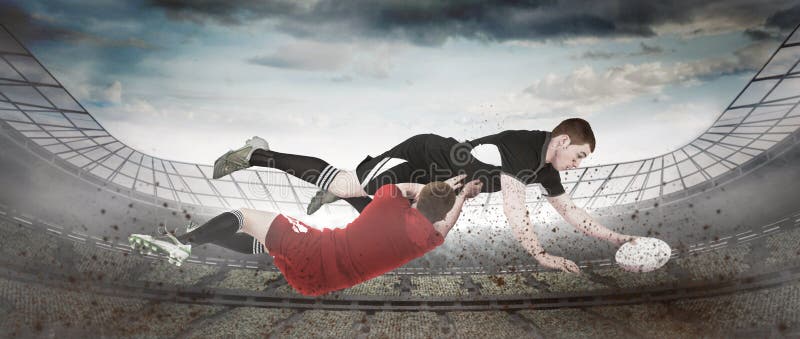 Composite Image of a Rugby Player Scoring a Try Stock Photo - Image of ...