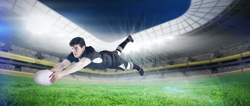 Composite Image of a Rugby Player Scoring a Try Stock Image - Image of ...