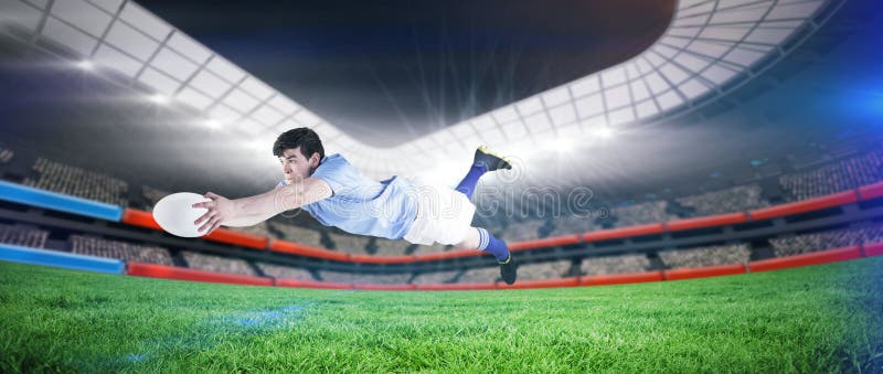 Composite Image of a Rugby Player Scoring a Try Stock Image - Image of ...