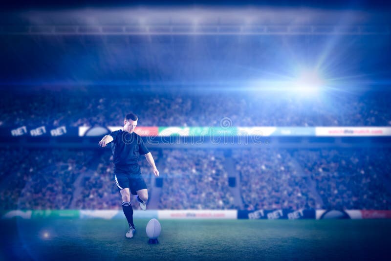 Composite Image of a Rugby Player Scoring a Try Stock Image - Image of ...