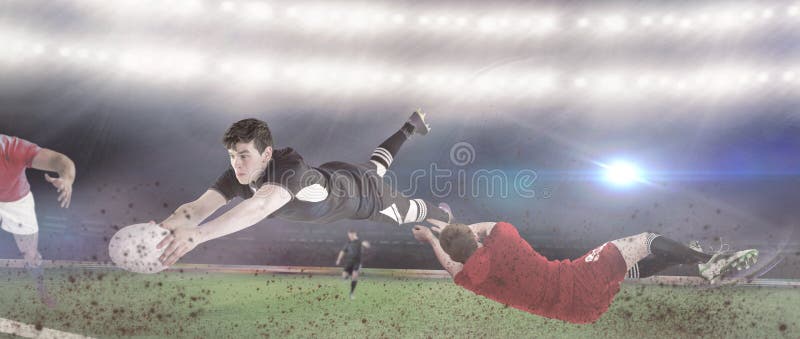 Composite Image of a Rugby Player Scoring a Try Stock Photo - Image of ...