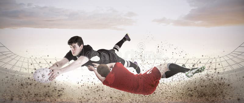 Composite Image of a Rugby Player Scoring a Try Stock Image - Image of ...