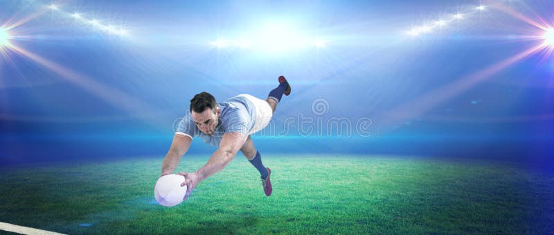Composite Image of Rugby Player Scoring a Try Stock Photo - Image of ...