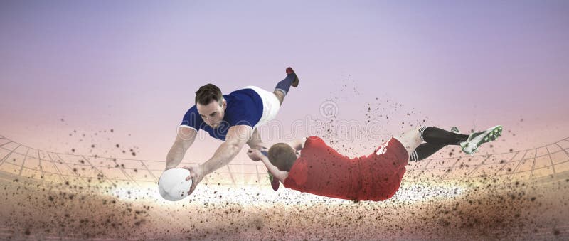 Composite Image of a Rugby Player Scoring a Try Stock Image - Image of ...