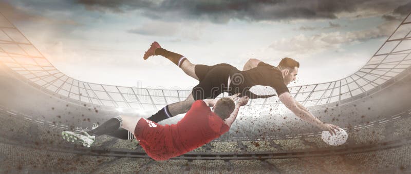 Composite Image of a Rugby Player Scoring a Try Stock Photo - Image of ...