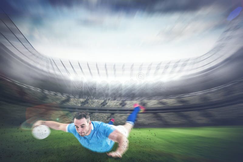Composite Image of Rugby Player Scoring a Try Stock Image - Image of ...