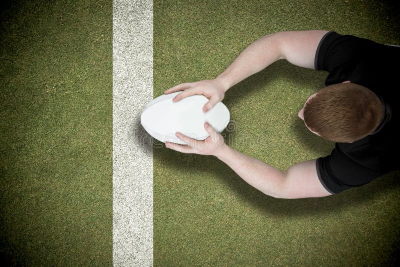 Composite Image of a Rugby Player Scoring a Try Stock Photo - Image of ...