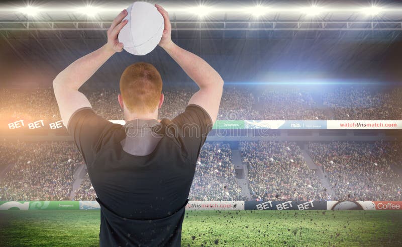 Composite Image of Rugby Player about To Throw a Rugby Ball Stock Image ...