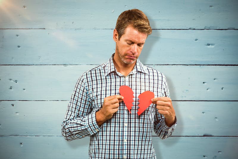 Composite Image of Sad Man with Broken Heart Stock Photo - Image of ...