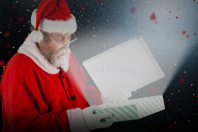 Composite Image of Santa Claus Looking at Open Gift Box Stock Image ...