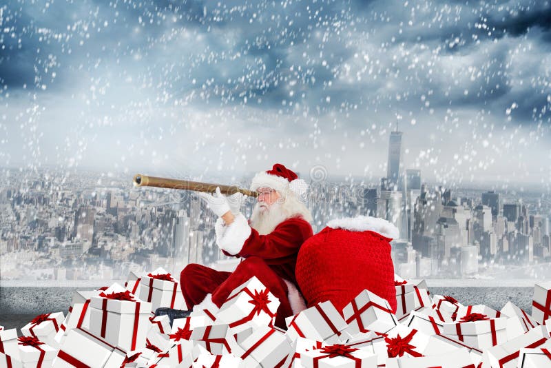 Composite Image of Santa Looking through a Telescope Stock Image ...