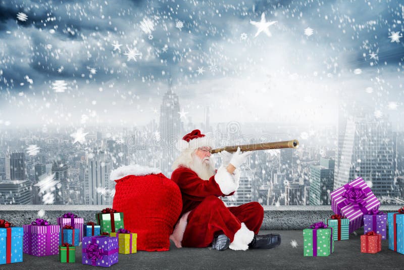 Composite Image of Santa Looking through a Telescope Stock Image ...