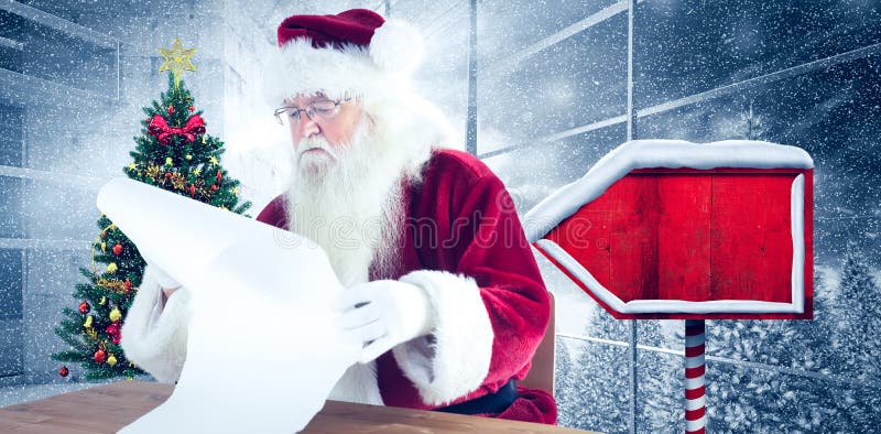 Composite Image of Santa Reads a Long List Stock Image - Image of life ...