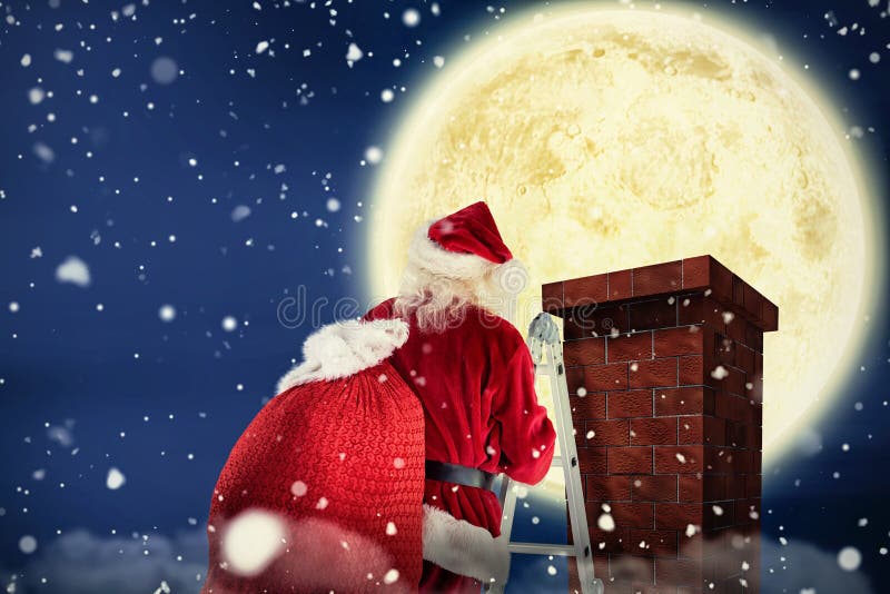 Composite Image of Santa Steps Up a Ladder Stock Photo - Image of ...