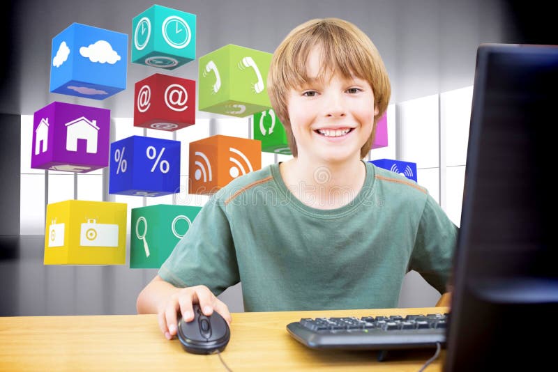 Composite Image of School Kid on Computer Stock Image - Image of ...