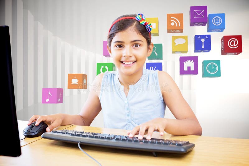 Composite Image of School Kid on Computer Stock Photo - Image of ...