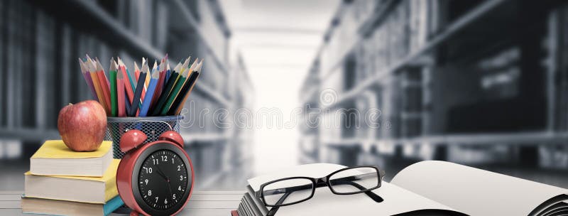 Composite Image of School Supplies on Desk Stock Illustration ...