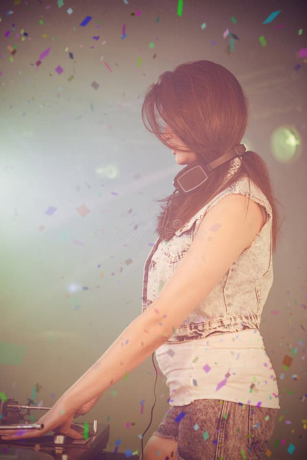 Composite Image of Side View of Female Dj Playing Music Stock Image ...