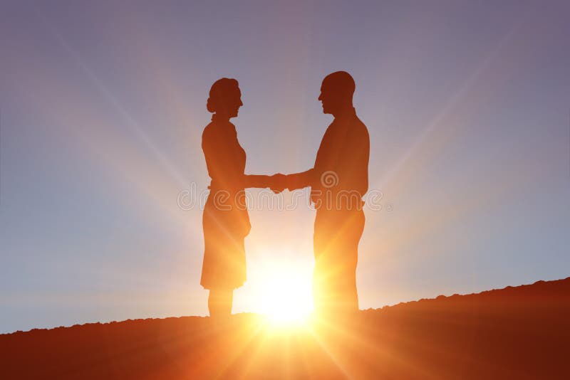 Composite Image of Silhouettes Shaking Hands Stock Photo - Image of ...