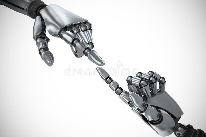 Composite Image of Silver Robot Arm Pointing at Something Stock ...